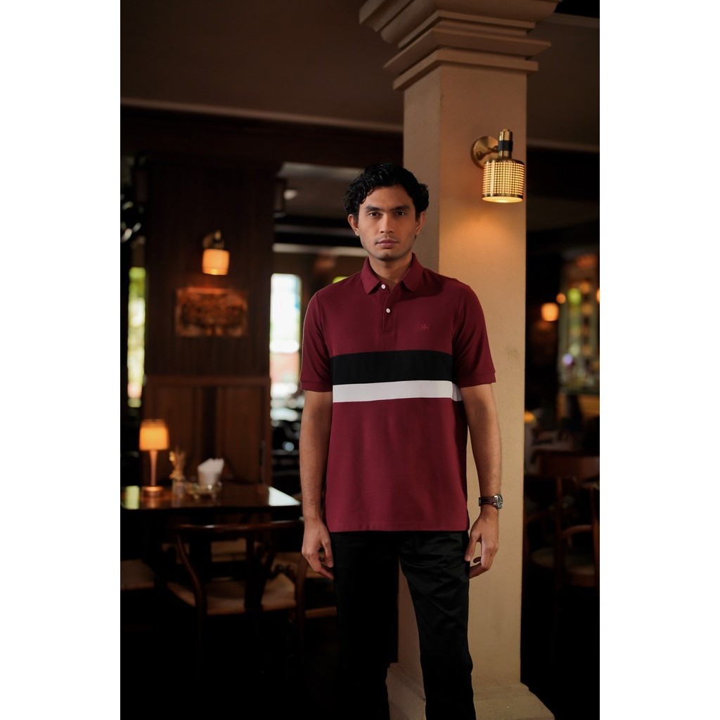 Jual HL MEN Tri Color Polo - Maroon | Shopee Indonesia