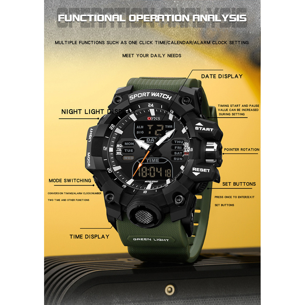 Jual Top Luxury Watches Men Dual Display Watch Waterproof Mens Sport ...