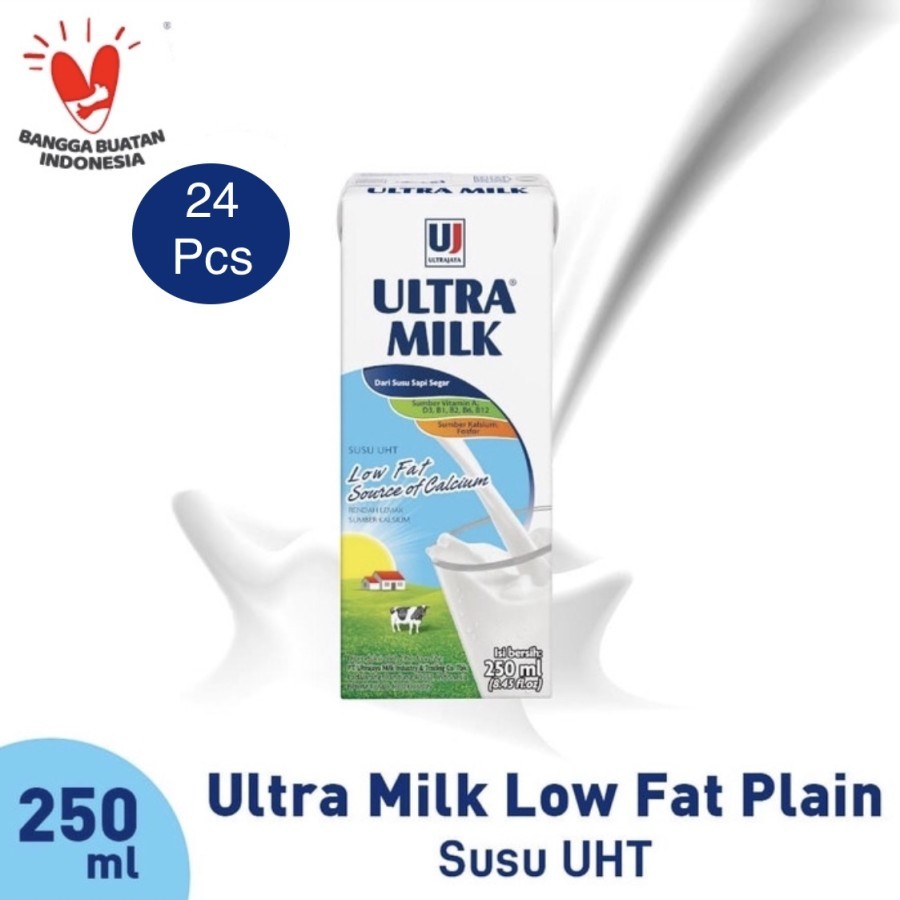 Jual Susu Ultra Milk Low Fat Plain UHT 250mL 1 karton/dus (24 pcs) | Shopee Indonesia