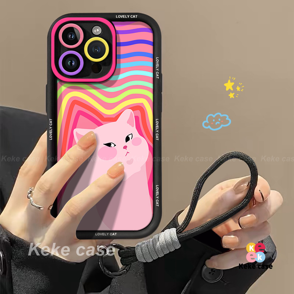 Jual Casing hp Kucing merah muda bergaris warna-warni yang lucu ...