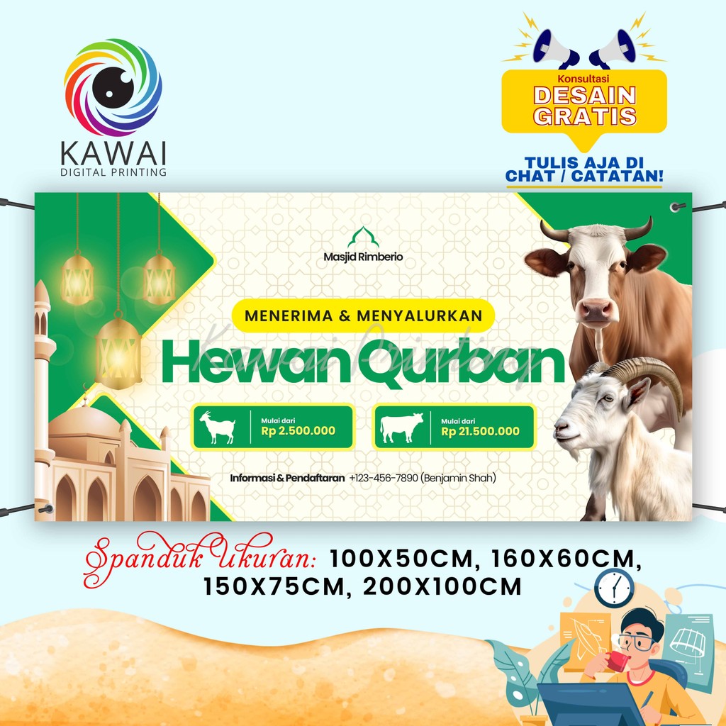 Jual SPANDUK / BANNER Menerima Hewan Qurban Hijau Rumput Dan Krem Free ...