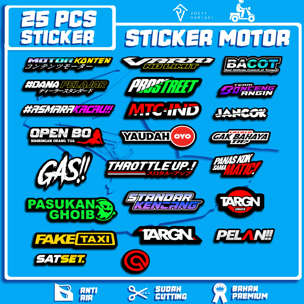 Jual Stiker Motor isi 25PCS Racing Keren Beat Vario Nmax Vespa Pcx Adv ...
