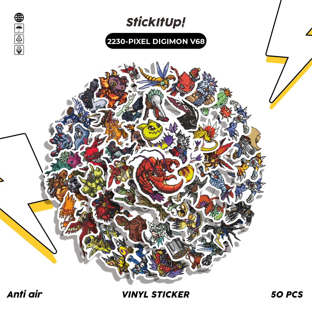 Jual COD 50 Pcs Stiker Pack PIXEL DIGIMON V68 Lucu Aesthetic Vynil ...