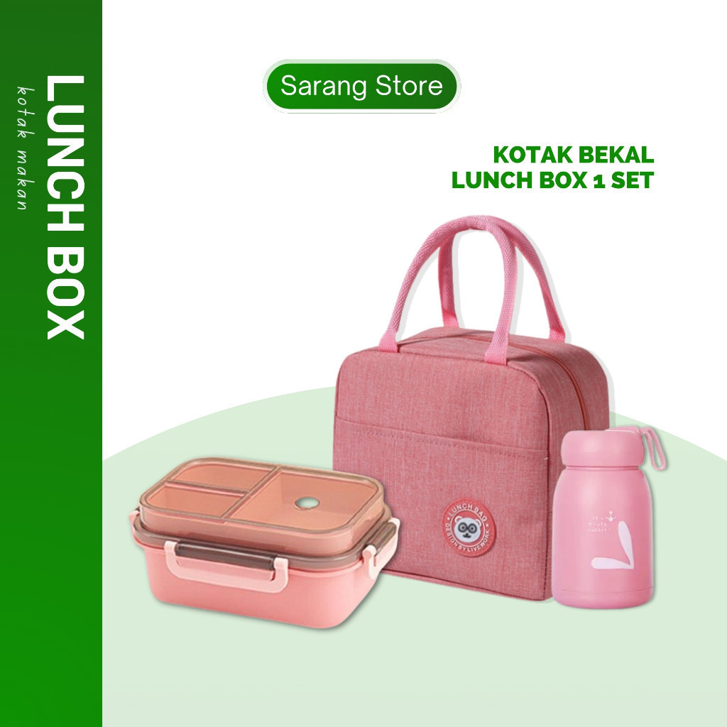 Jual Lunch Box Kotak Makan Anak Sekolah Tempat Bekal Anti Tumpah 1250 ML 3 Sekat Set Lengkap ...