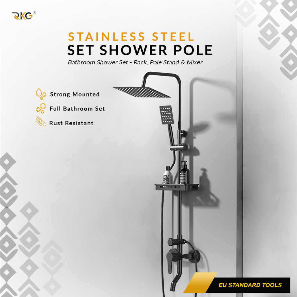 Jual RKG Shower Set Tiang Column Panas Dingin Keran Mixer Hitam Kotak ...
