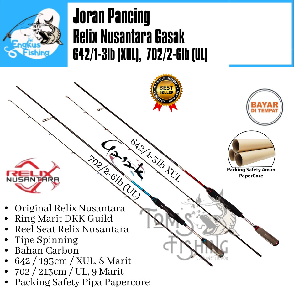 Jual Joran Pancing Relix Nusantara GASAK 642 / 702 (1-3lb / 2-6lb) Carbon Murah - Engkus Fishing ...