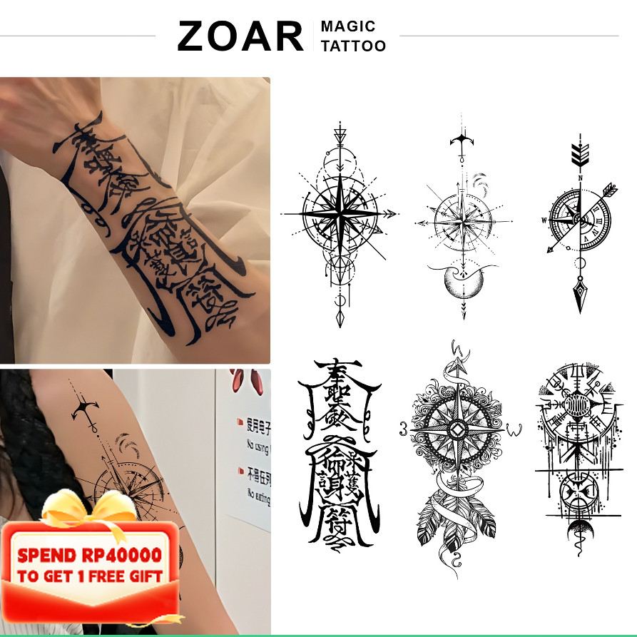 Jual ZOAR Y55 Tahan lama Tattoo 【kompas】 menempel dekorasi seni untuk ...