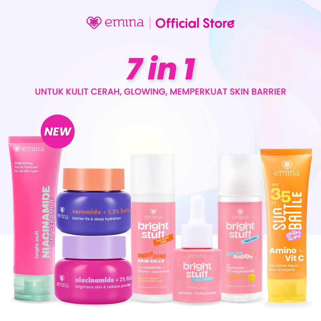 Jual [BRIGHT GLOW SET] Emina Bundle All in 7in1 Face Wash + Exfo Toner ...