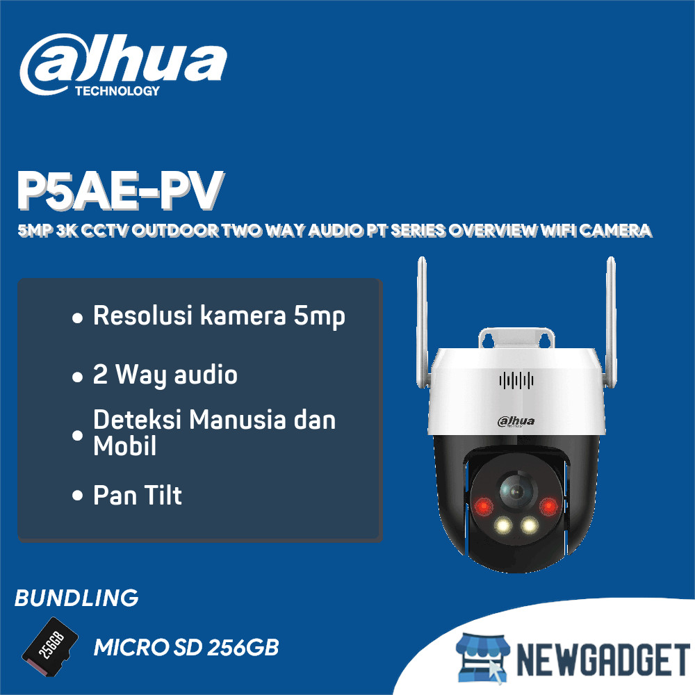 Jual DAHUA P5AE-PV 5MP 3K CCTV OUTDOOR TWO WAY AUDIO PT SERIES OVERVIEW WIFI CAMERA FREE MICRO ...