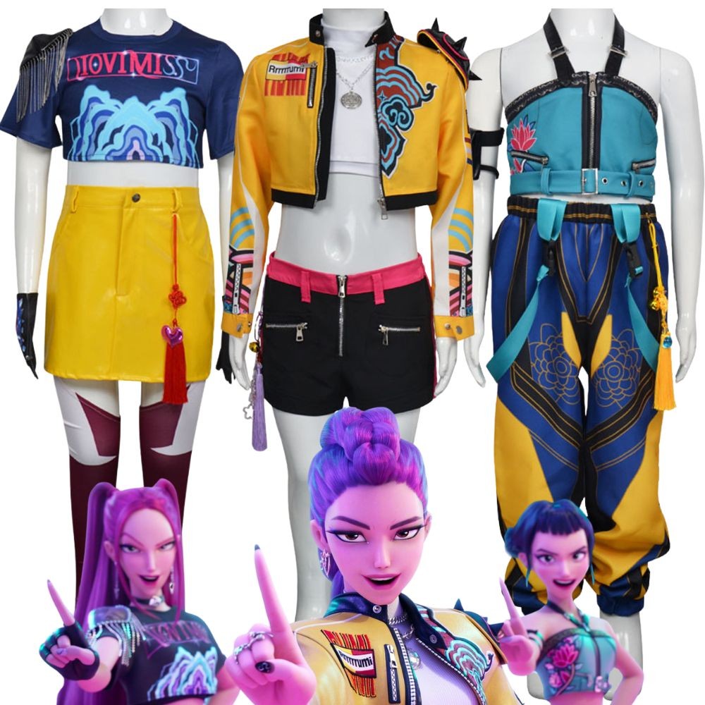 Jual Kids Kpop Demon Hunters Rumi Zoey Mira Cosplay Huntrix Costume For Girls Clothes Group Idol ...