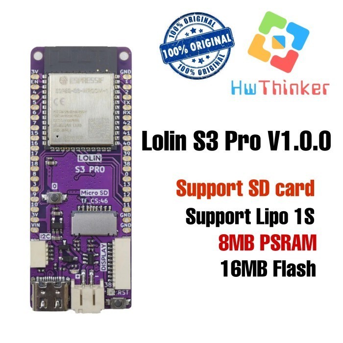 Jual DS99 Lolin S3 Pro V1.0.0 Board ESP32-S3 16MB FLASH 8M PSRAM WIFI ...