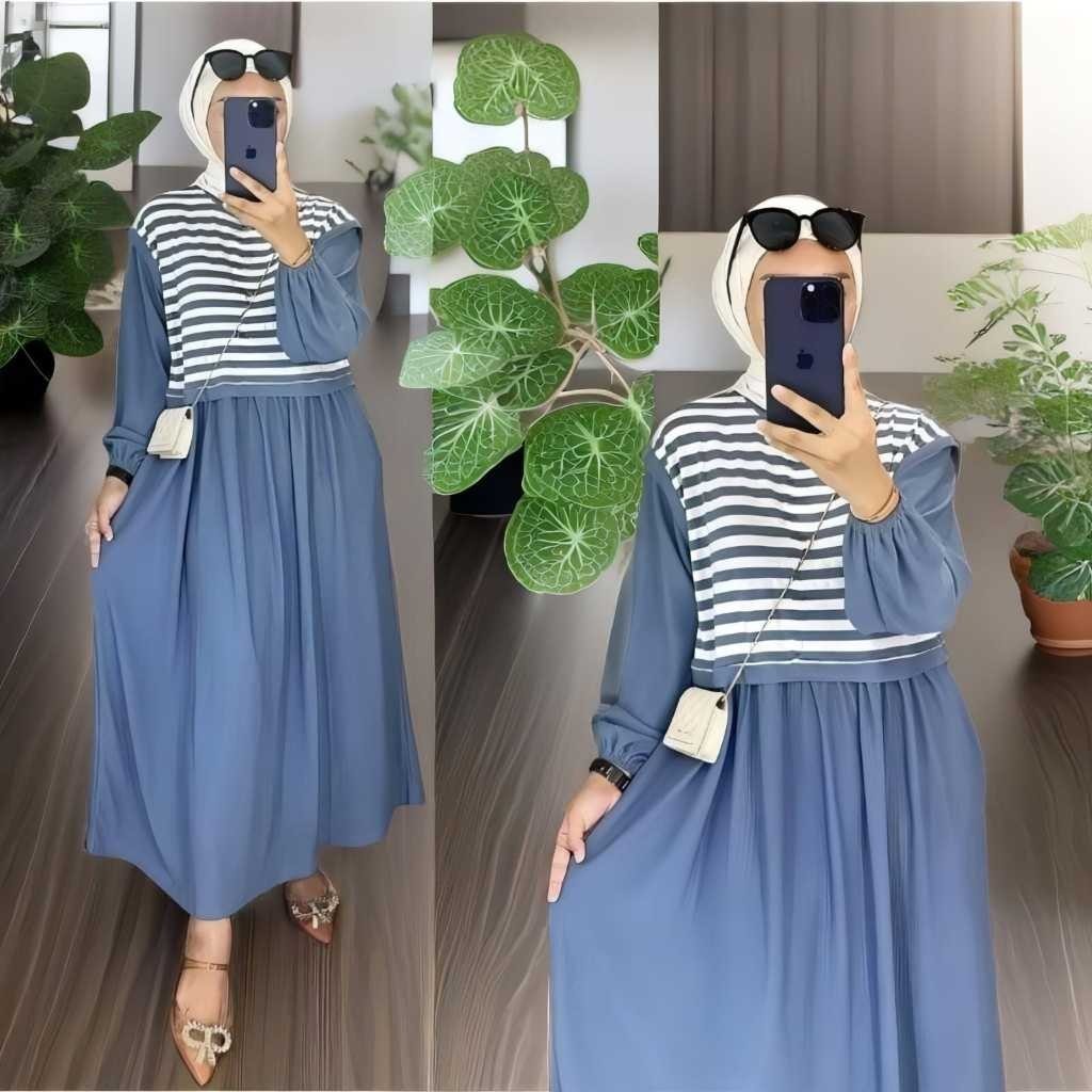 Jual FIORA - AZURA MIDI DRESS TERBARU CRINKLE KOMBINASI SALUR KNIT | Shopee Indonesia