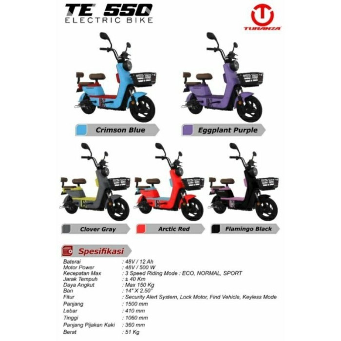 Jual Sepeda Listrik TURANZA TE 550 New 500 Watt Garansi Resmi | Shopee Indonesia