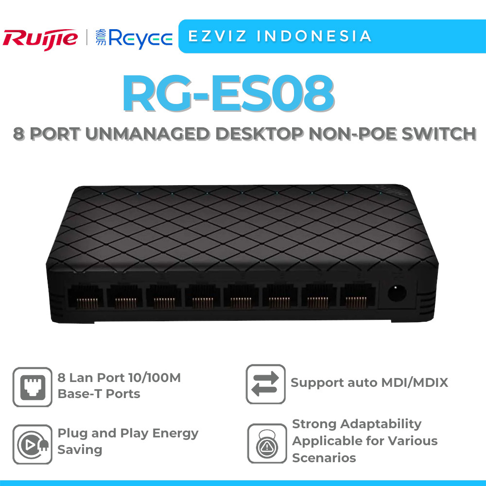 Jual RUIJIE REYEE RG-ES08 8 PORT UNMANAGED DESKTOP NON-POE SWITCH PLASTIC CASE SERIES | Shopee ...