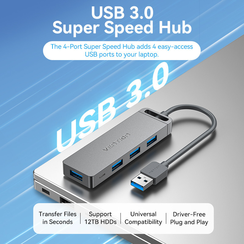 Jual Vention USB HUB 4 Port USB 3.0 High Speed Power Adapter Gray - CHL | Shopee Indonesia