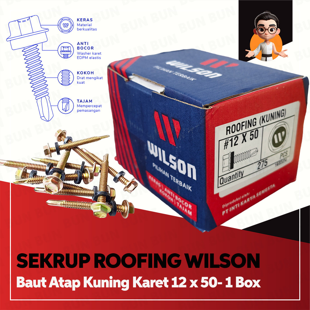 Jual Wilson Sekrup Roofing 1 Box 275 Pcs - Baut Atap Kuning Karet SDS ...