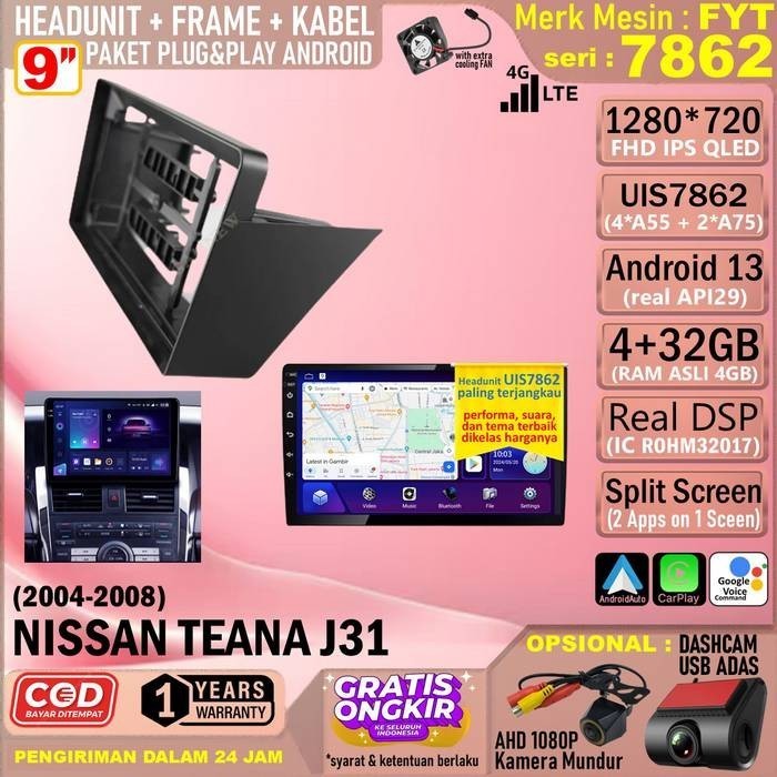 Jual Paket Headunit Android 9 inch + Frame + PNP Canbus Nissan Teana ...