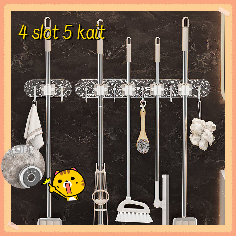 Jual 4 Slot 5 Kait Gantungan Sapu Pel Dinding Kait Tempat Hanger ...