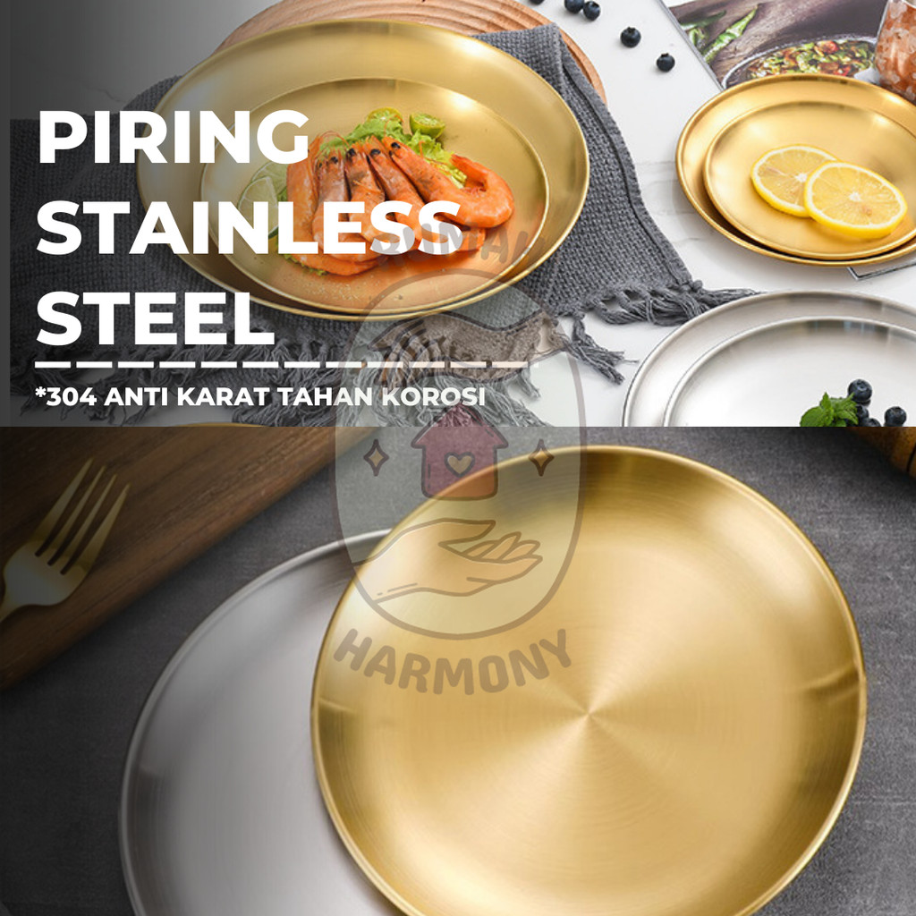 Jual Piring Makan Emas Stainless Steel Bulat Gaya Eropa | Shopee Indonesia