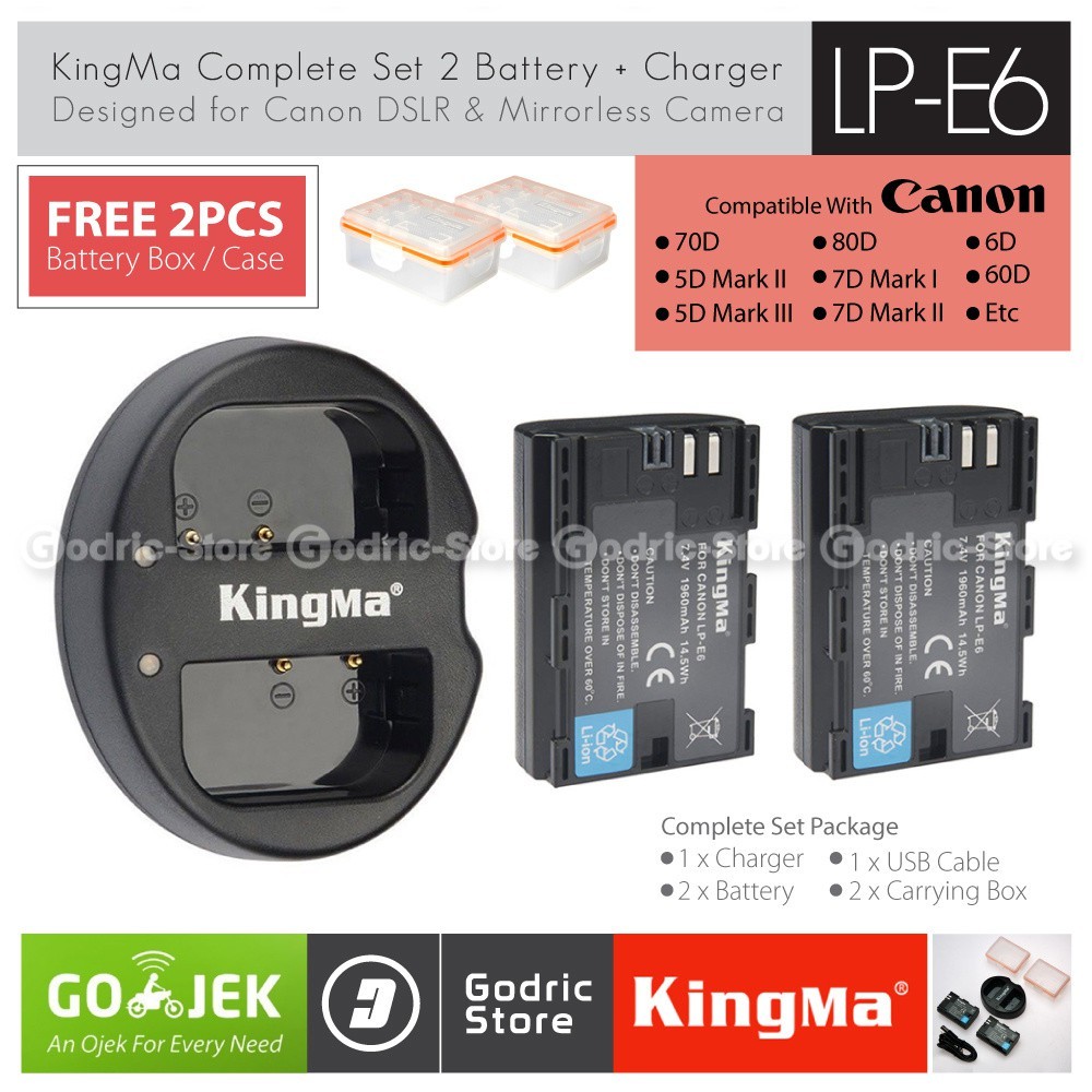 Jual KingMa Paket Complete Battery Charger Set LP-E6 Canon 80D 70D 60D 6D 6D2 7D 7D2 5D 5D2 5D3 ...