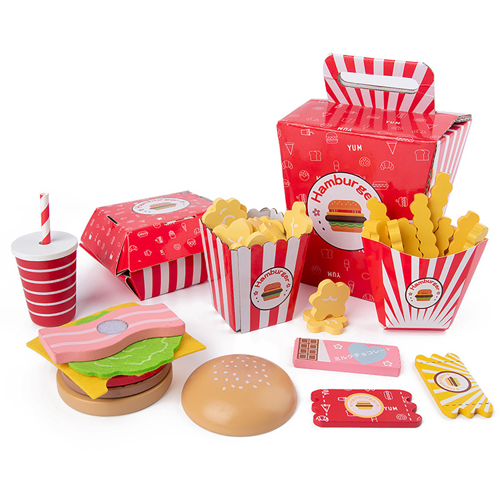 Jual Wooden Fast Food Burger Fries Deluxe Dinner Set, Fine Motor ...