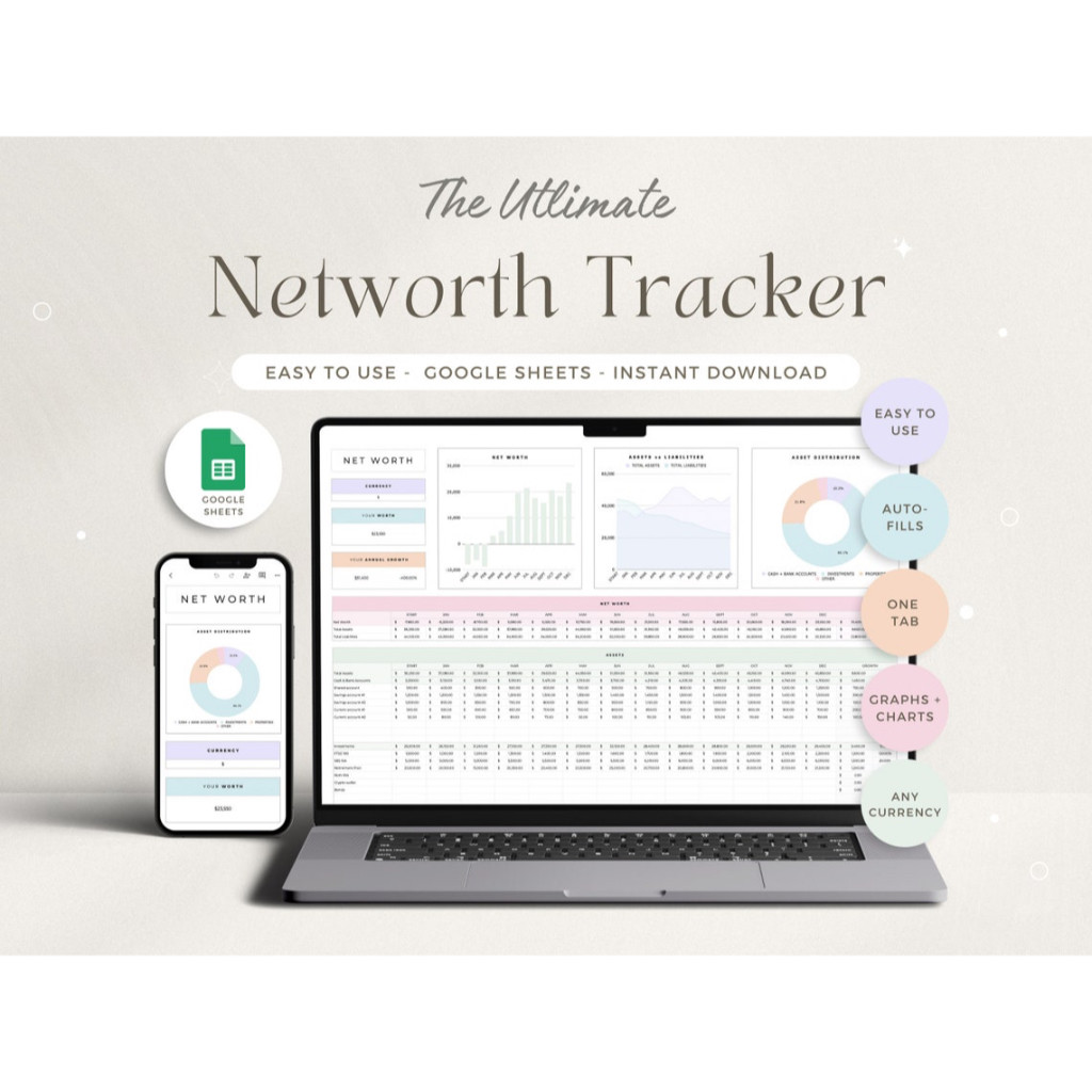 Jual Net Worth Tracker Spreadsheet for Google Sheets Annual Net Worth ...