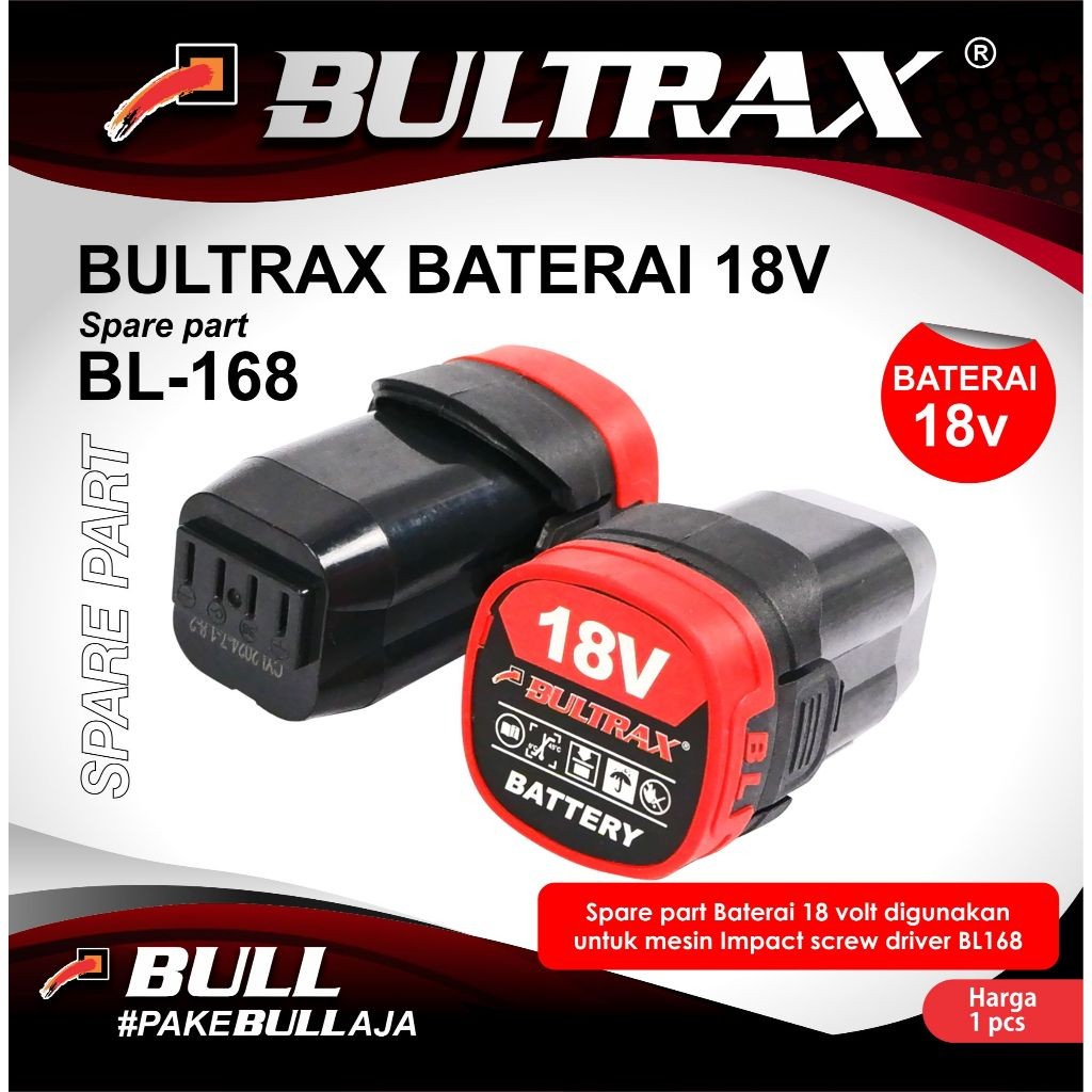 Jual BULTRAX baterai 18V / batere untuk mesin impact screw driver BL168 ...