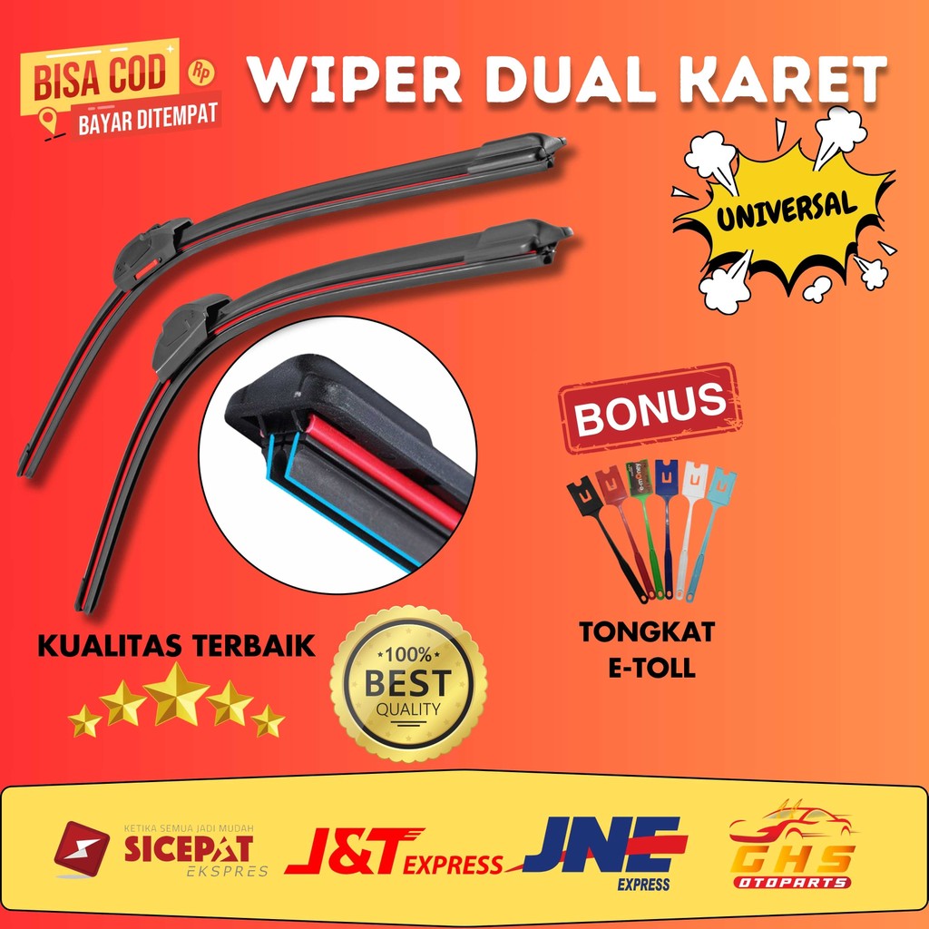 Jual Wiper Mobil Frameless Dual Karet Double Blade Universal Model Karet Ganda Dobel Karet Blade ...