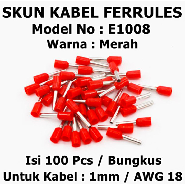 Jual Isi 100 Pcs Skun Kabel Ferrules E1008 Untuk Kabel Sampai 1mm ...