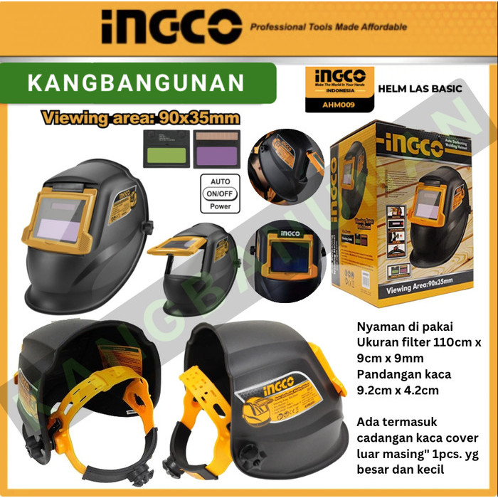 Jual AHM009 HELM TOPENG KEDOK LAS OTOMATIS WELDING AUTO DARK FULL INGCO ...