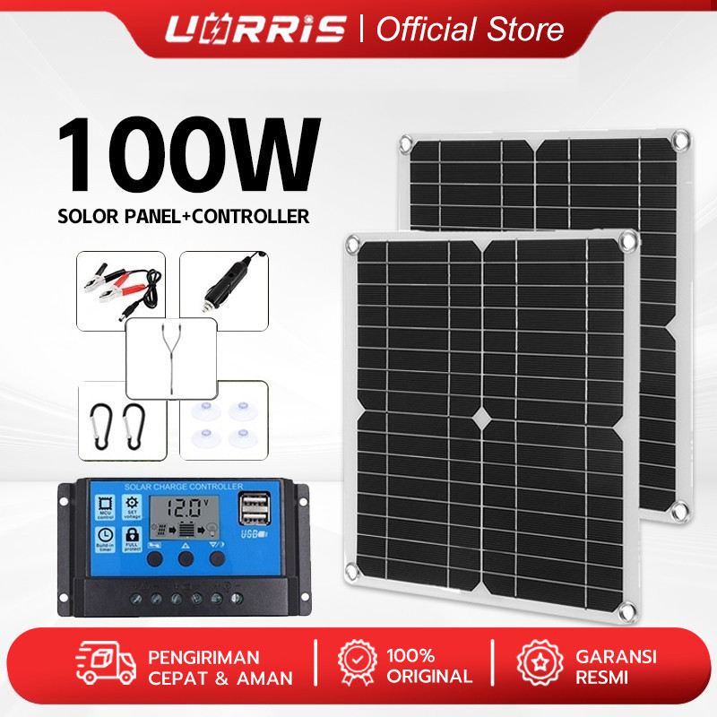 Jual UORRIS Solar Panel 100W Panel Surya Solar Charge Controller LED ...