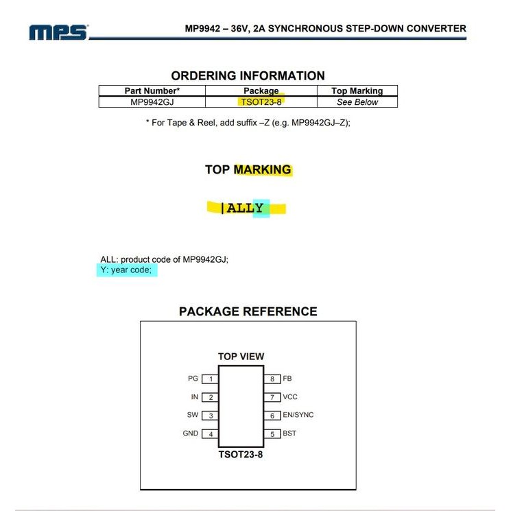 Jual MP9942 High-Efficiency, 2A, 36V, 410kHz, Synchronous Step Down ...