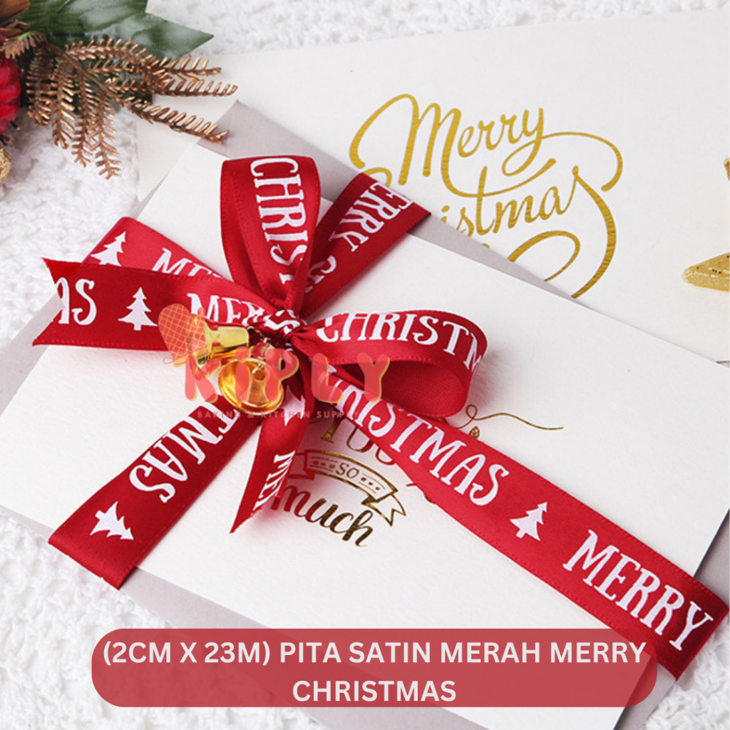 Jual [2cm x 23meter]Pita Satin Merah /Pita Satin Merry Crishtmas/Pita ...