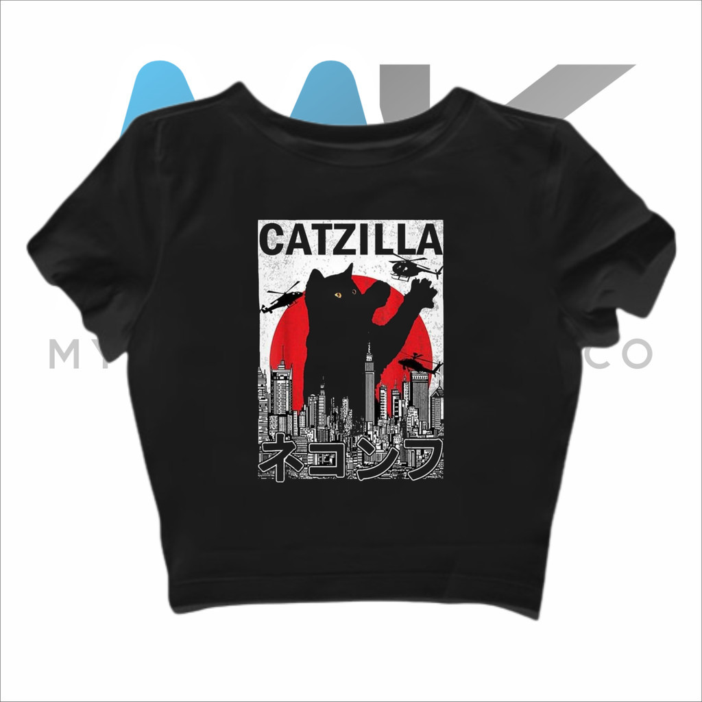 Jual CROP TOP CATZILLA | BABY TEE GODZILLA PARODY CATZILLA | CROP TEE ...