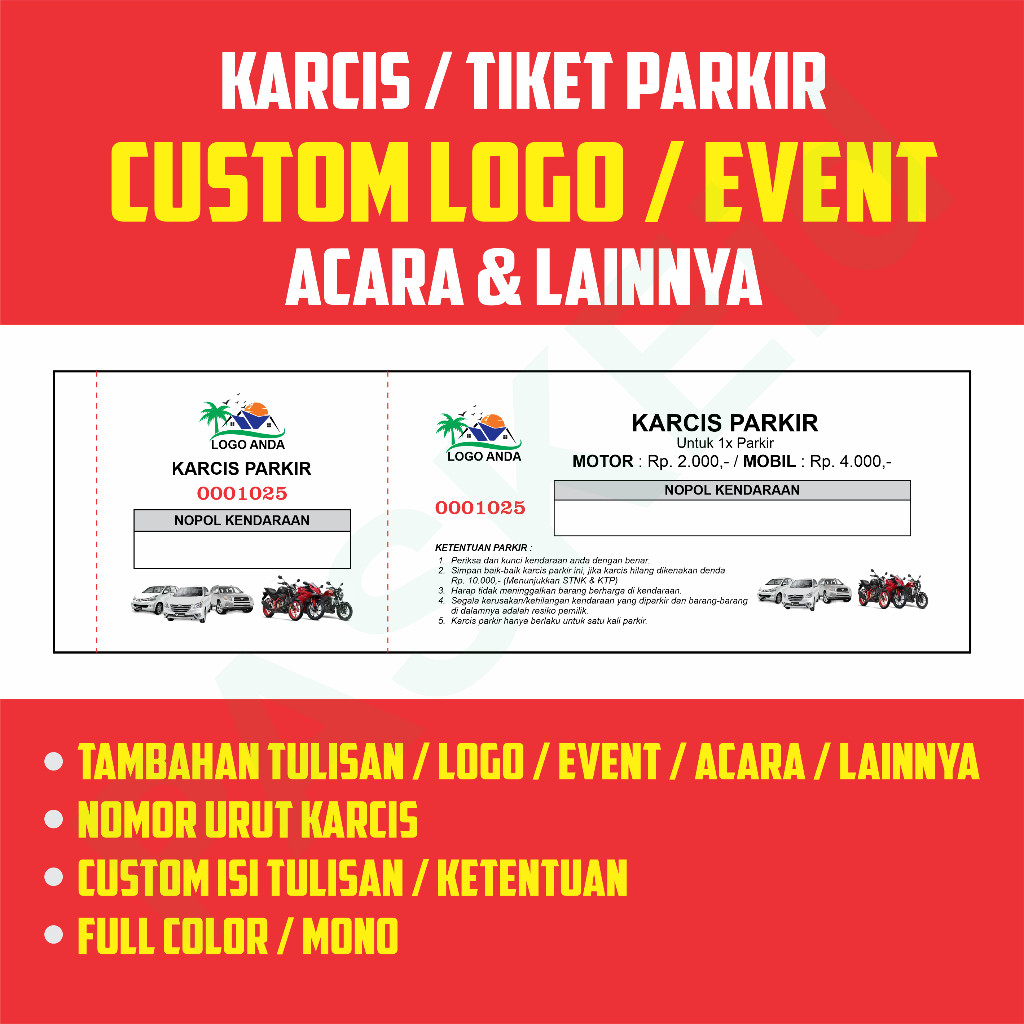 Jual Cetak KARCIS PARKIR / TIKET PARKIR CUSTOM ACARA / LOGO / EVENT ...