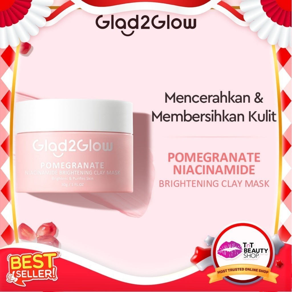Jual Glad2Glow Pomegranate Niacinamide Brightening Clay Mask 30g Masker ...