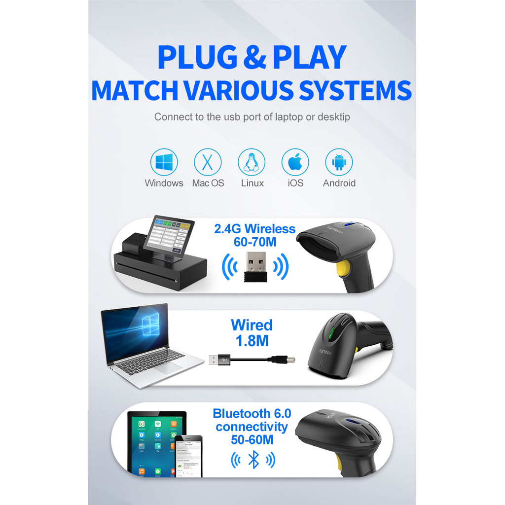 Jual Barcode Scanner 1D 2D AutoScan Support Scanner Kabel Wireless ...