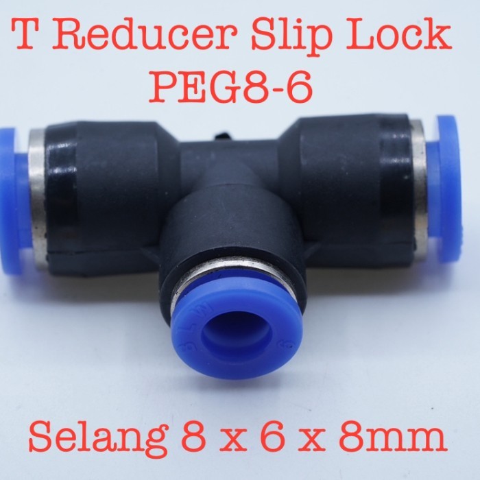 Jual PEG8-6 PEG 8-6 Konektor Sambungan Fitting T Tee Reducer Pneumatic ...