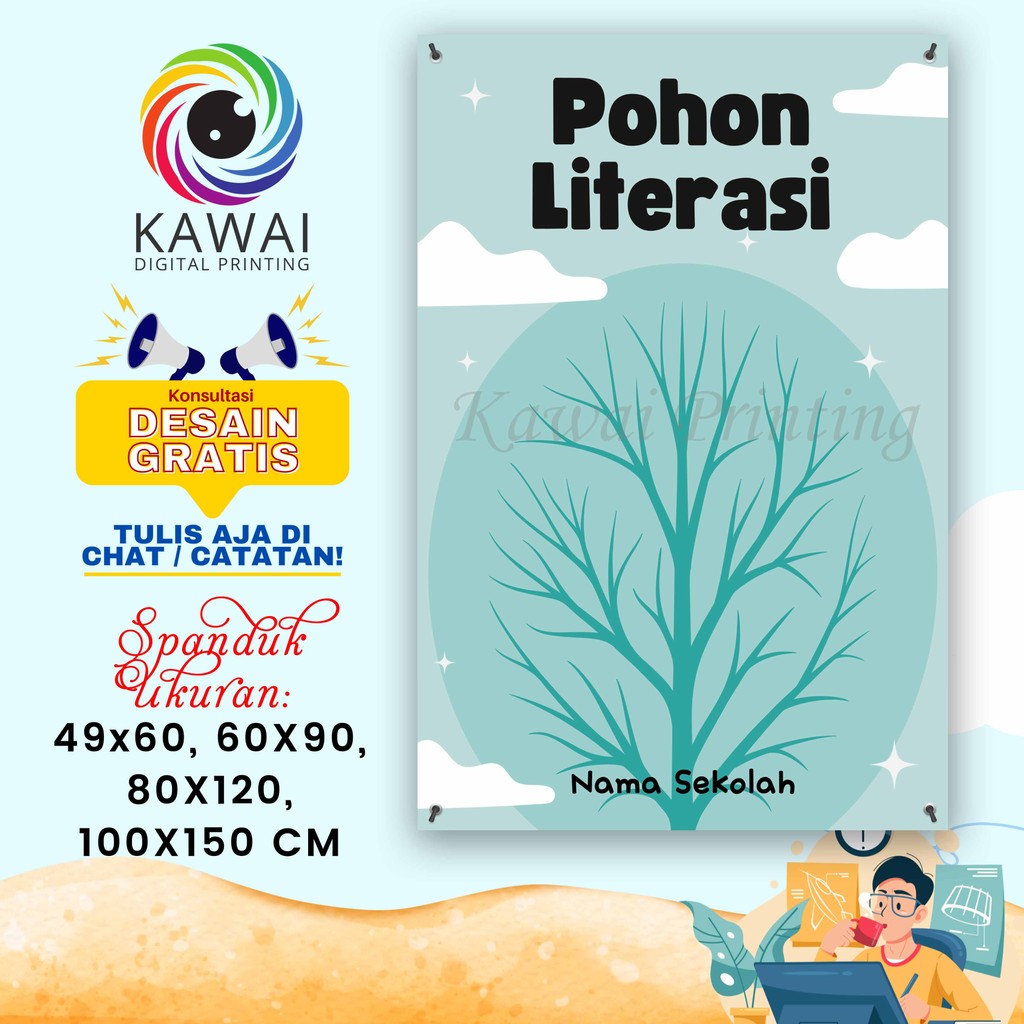 Jual SPANDUK / BANNER Pohon Literasi Pohon Cita-Cita Biru Tosca Free ...
