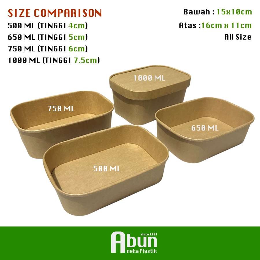 Jual Brown Kraft Rectangular Container 500/650/750/1000 (10pcs ...