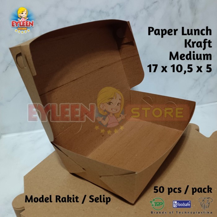 Jual Paper Lunch Box Kraft Medium 50 Pcs Model Rakit Kotak Makan Kertas ...