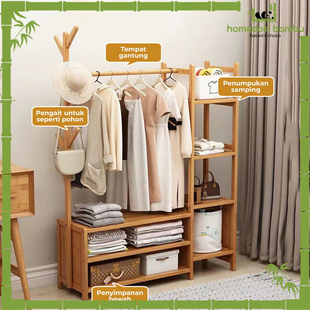 Jual Homedoki Bambu - Stand Hanger Serbaguna Bambu | Shopee Indonesia
