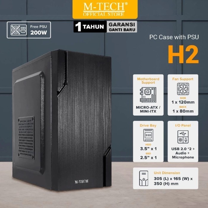 Jual Casing Komputer PC Case H2 Micro ATX Mini ITX MTECH with PSU 200W ...
