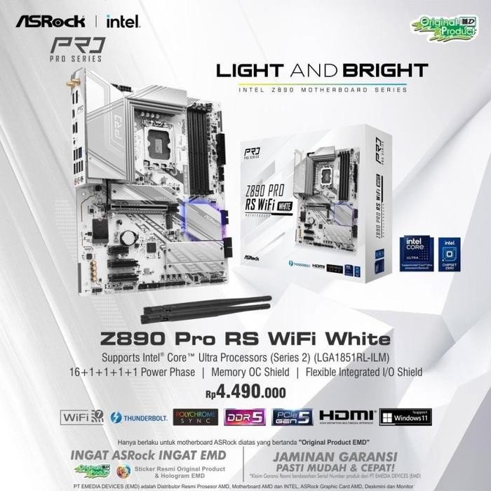Jual ASROCK Z890 PRO RS WIFI WHITE | Motherboard Intel Z890 LGA 1851 ...