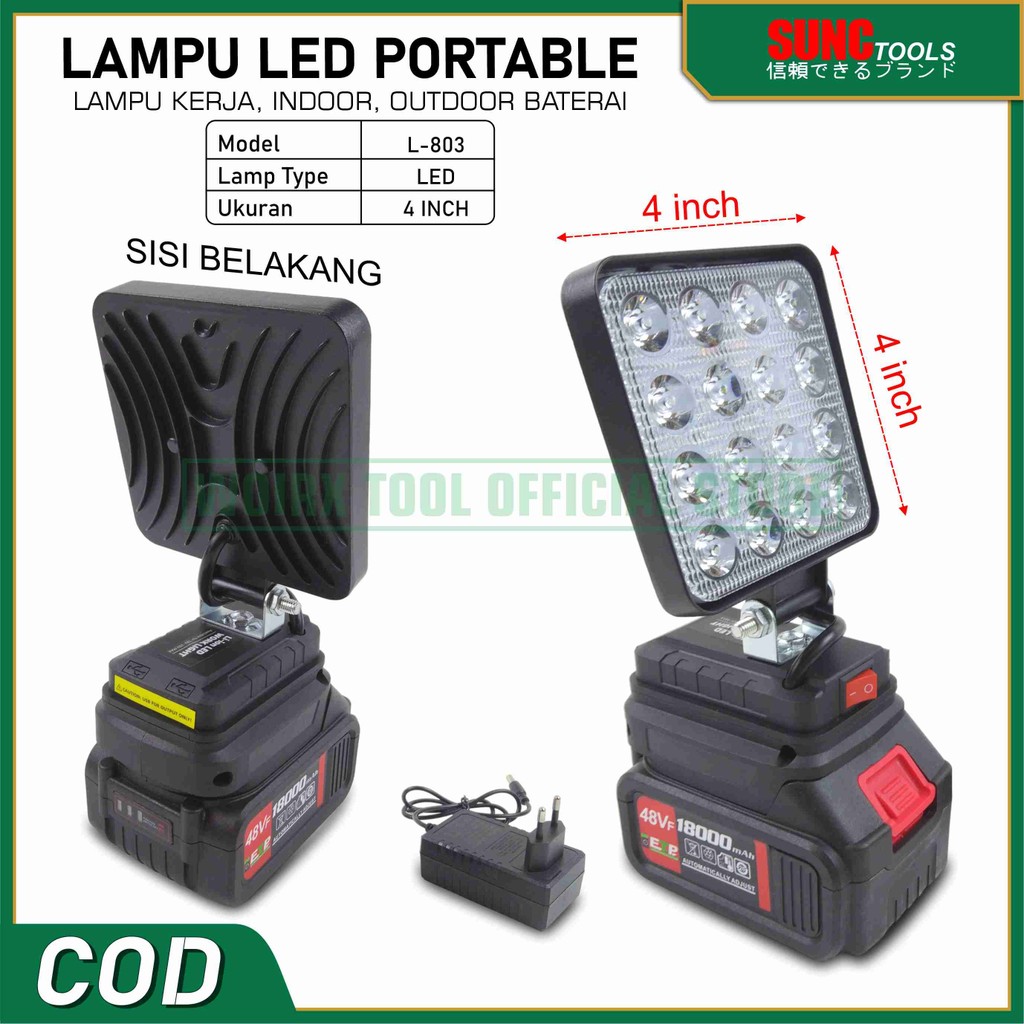 Jual SUNC TOOLS Lampu LED Portable Lamp Baterai 21V 48VF Cahaya Putih ...
