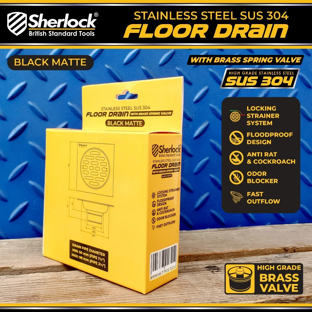 Jual Floor Drain SUS 304 SHERLOCK Black Matte Saringan Air Got Kamar ...