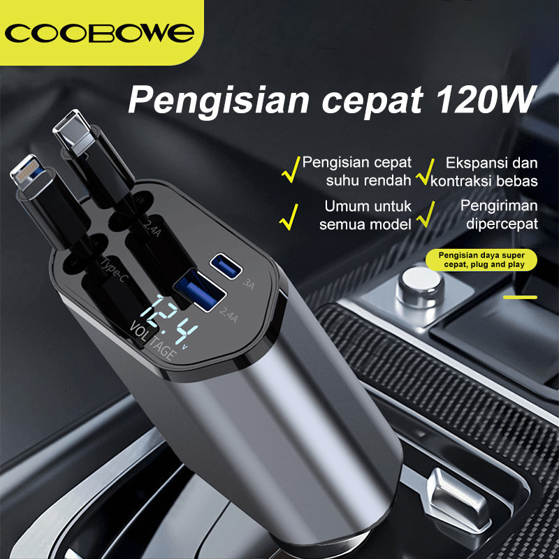 Jual COOBOWE 120W Car Charger fast charging Rectractable Cable 4 In 1 ...