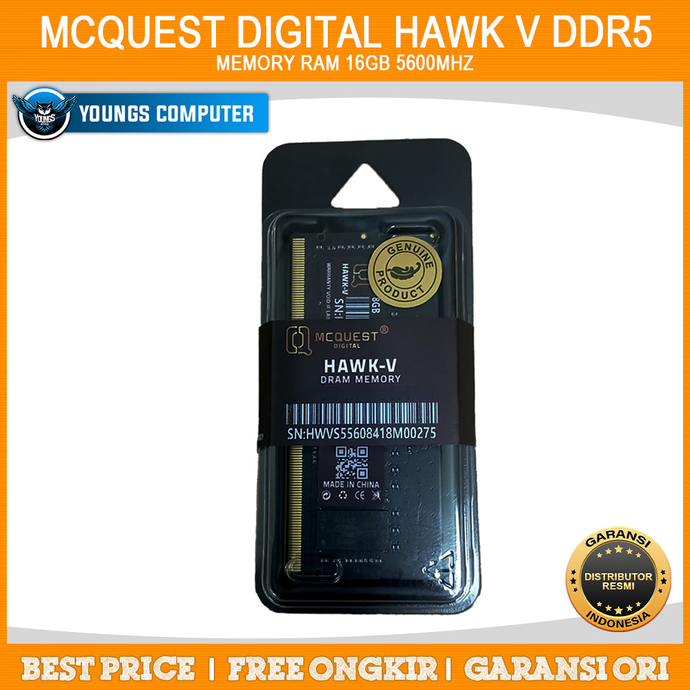 Jual RAM McQuest Digital Hawk V DDR5 16GB 5600Mhz Sodimm Laptop ...