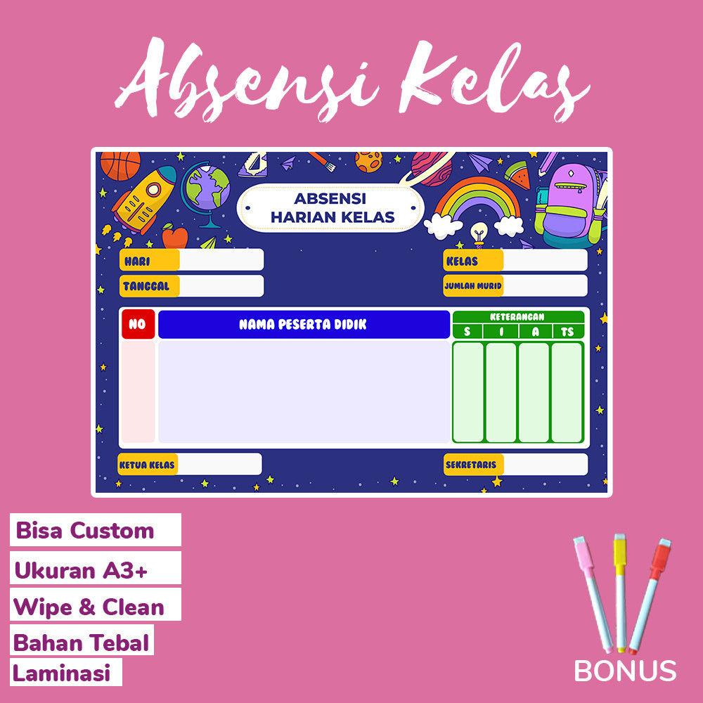 Jual Perlengkapan sekolah Kamila Creative - Poster Absensi Kelas ...