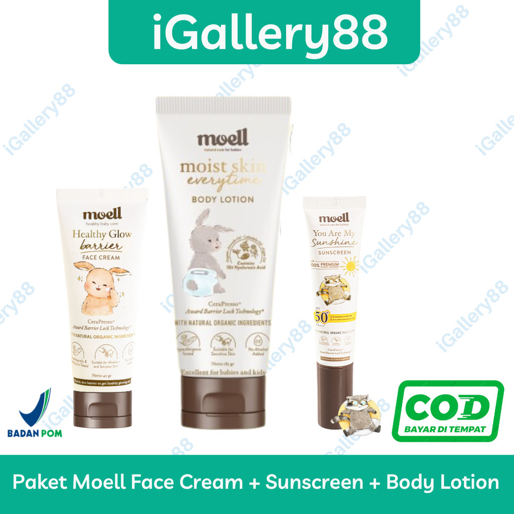 Jual Moell Skin Protection - Face Cream 40gr & Physical Sunscreen 30gr ...